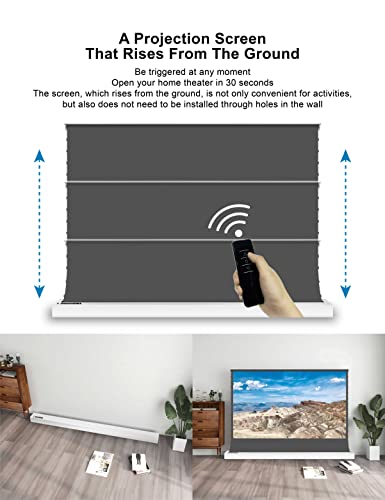 VIVIDSTORM-Projector Screen,Long Focus Ambient Light Rejecting Screen,White Housing Motorized Floor-Rising Projection Screen,Compatible with Lumen up to 2500ANSI of Normally Projector,VWSDSTALR84H