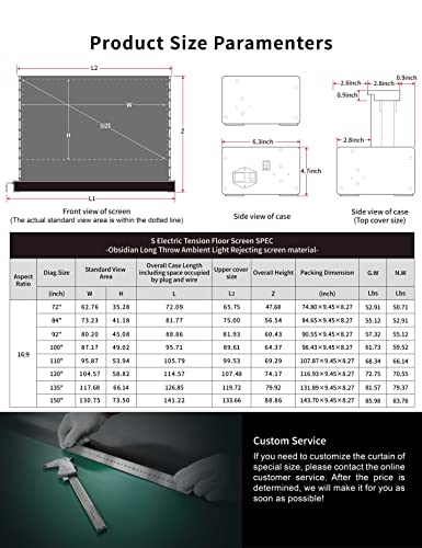 VIVIDSTORM-Projector Screen,Long Focus Ambient Light Rejecting Screen,White Housing Motorized Floor-Rising Projection Screen,Compatible with Lumen up to 2500ANSI of Normally Projector,VWSDSTALR84H