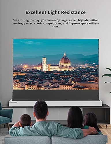 VIVIDSTORM-Projector Screen,Long Focus Ambient Light Rejecting Screen,White Housing Motorized Floor-Rising Projection Screen,Compatible with Lumen up to 2500ANSI of Normally Projector,VWSDSTALR84H