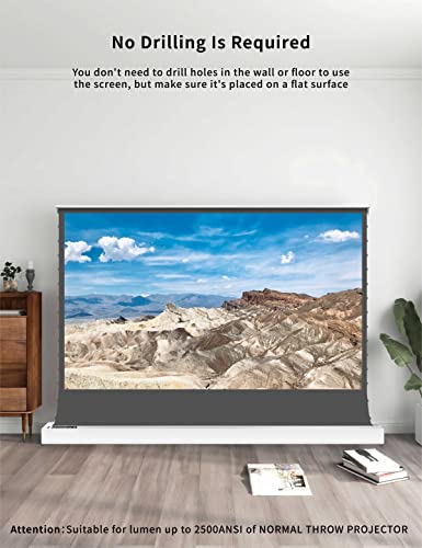 VIVIDSTORM-Projector Screen,Long Focus Ambient Light Rejecting Screen,White Housing Motorized Floor-Rising Projection Screen,Compatible with Lumen up to 2500ANSI of Normally Projector,VWSDSTALR84H