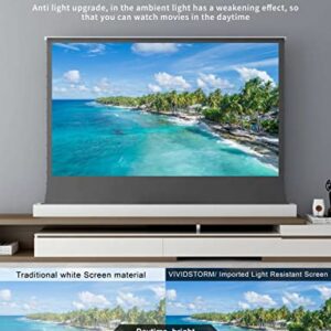 VIVIDSTORM-Projector Screen,Long Focus Ambient Light Rejecting Screen,White Housing Motorized Floor-Rising Projection Screen,Compatible with Lumen up to 2500ANSI of Normally Projector,VWSDSTALR84H