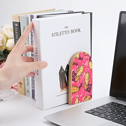 Crispy Hot Shrimp in Tempura Wood Book Ends for Shelves Non-Skid Bookend Book Stand Book Holder Stopper for Home Office School