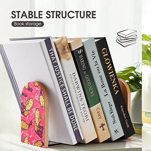 Crispy Hot Shrimp in Tempura Wood Book Ends for Shelves Non-Skid Bookend Book Stand Book Holder Stopper for Home Office School