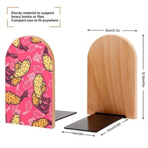 Crispy Hot Shrimp in Tempura Wood Book Ends for Shelves Non-Skid Bookend Book Stand Book Holder Stopper for Home Office School