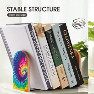 Abstract Swirl Design Tie Dye Wood Book Ends for Shelves Non-Skid Bookend Book Stand Book Holder Stopper for Home Office School