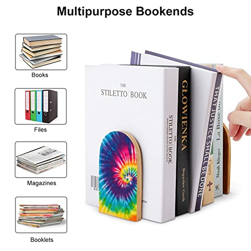 Abstract Swirl Design Tie Dye Wood Book Ends for Shelves Non-Skid Bookend Book Stand Book Holder Stopper for Home Office School