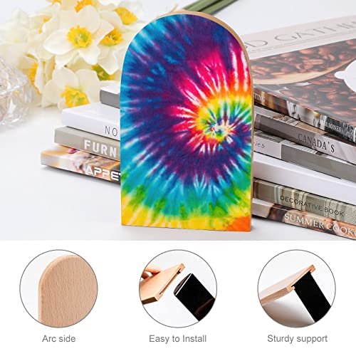 Abstract Swirl Design Tie Dye Wood Book Ends for Shelves Non-Skid Bookend Book Stand Book Holder Stopper for Home Office School