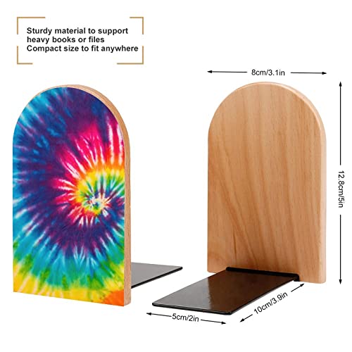 Abstract Swirl Design Tie Dye Wood Book Ends for Shelves Non-Skid Bookend Book Stand Book Holder Stopper for Home Office School