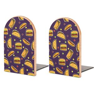 hamburger and tacos wood book ends for shelves non-skid bookend book stand book holder stopper for home office school