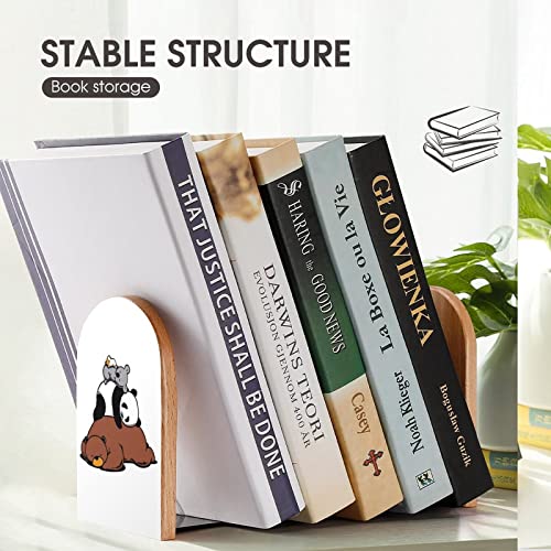 Bear Panda Koala Wood Book Ends for Shelves Non-Skid Bookend Book Stand Book Holder Stopper for Home Office School