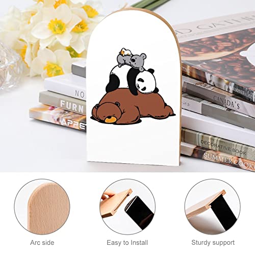 Bear Panda Koala Wood Book Ends for Shelves Non-Skid Bookend Book Stand Book Holder Stopper for Home Office School