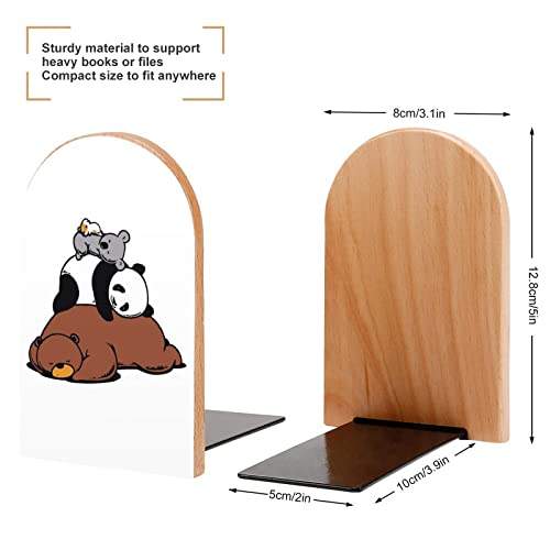 Bear Panda Koala Wood Book Ends for Shelves Non-Skid Bookend Book Stand Book Holder Stopper for Home Office School