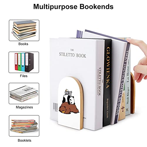 Bear Panda Koala Wood Book Ends for Shelves Non-Skid Bookend Book Stand Book Holder Stopper for Home Office School