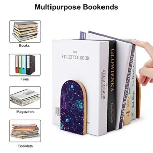 Space Zodiac Constellations Galaxies Planets Wood Book Ends for Shelves Non-Skid Bookend Book Stand Book Holder Stopper for Home Office School