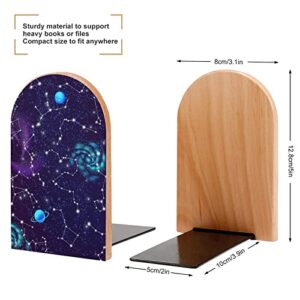 Space Zodiac Constellations Galaxies Planets Wood Book Ends for Shelves Non-Skid Bookend Book Stand Book Holder Stopper for Home Office School