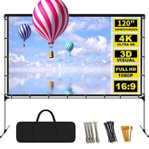 gzkyylegs projector screen with stand 120 inch foldable portable movie screen 16：9 hd 4k double sided projection movies screen with carry bag for indoor outdoor home theater backyard cinema travel