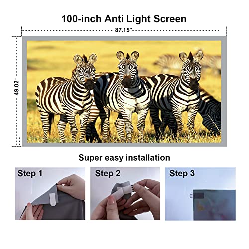 Jimveo 16:9 HD Anti-Light Projector Screen,Portable Foldable Metal Light-Resistant Projector Screen 100 inches for Indoor/Outdoor/Office/Home Theater