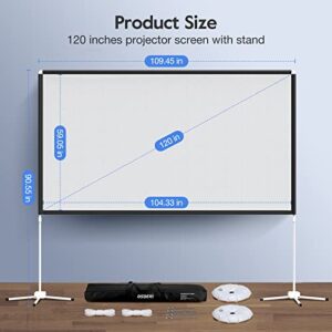 Projector Screen with Stand 120 inch Outdoor Indoor Projection Screen, Osoeri 16:9 4K Portable Double-Sided Front Rear Projections Movies Screen with Carry Bag for Home Theater Office Backyard Travel