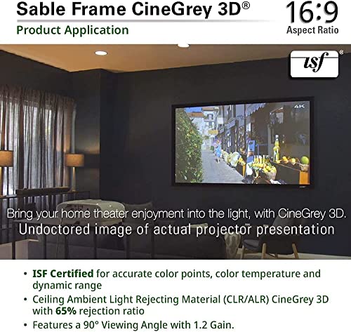 Elite Screens Sable Frame CineGrey 3D, 120-inch Diagonal 16:9, 8K 4K Ultra HD Ready Ceiling and Ambient Light Rejecting Fixed Frame Projector Screen, CineGrey 3D Projection Material, ER120DHD3