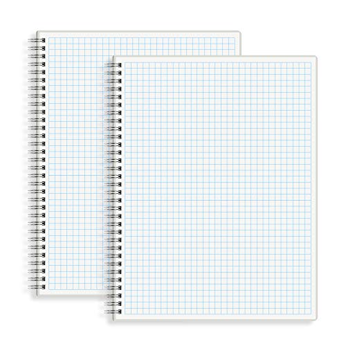 HULYTRAAT Large Graph Ruled Wirebound Spiral Notebook, 8.5 x 11 Inches, 4 X 4 Quad Ruled (4 sq/in) Paper Pad, Premium 100gsm Ivory White Acid-Free Paper, 128 Squared/Grid Pages per Book (Pack of 2)