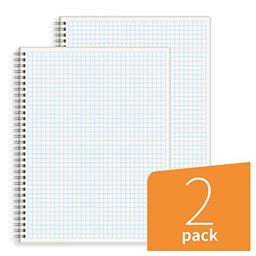 HULYTRAAT Large Graph Ruled Wirebound Spiral Notebook, 8.5 x 11 Inches, 4 X 4 Quad Ruled (4 sq/in) Paper Pad, Premium 100gsm Ivory White Acid-Free Paper, 128 Squared/Grid Pages per Book (Pack of 2)