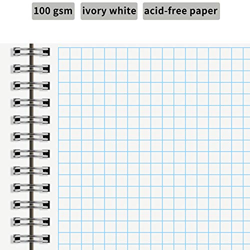 HULYTRAAT Large Graph Ruled Wirebound Spiral Notebook, 8.5 x 11 Inches, 4 X 4 Quad Ruled (4 sq/in) Paper Pad, Premium 100gsm Ivory White Acid-Free Paper, 128 Squared/Grid Pages per Book (Pack of 2)