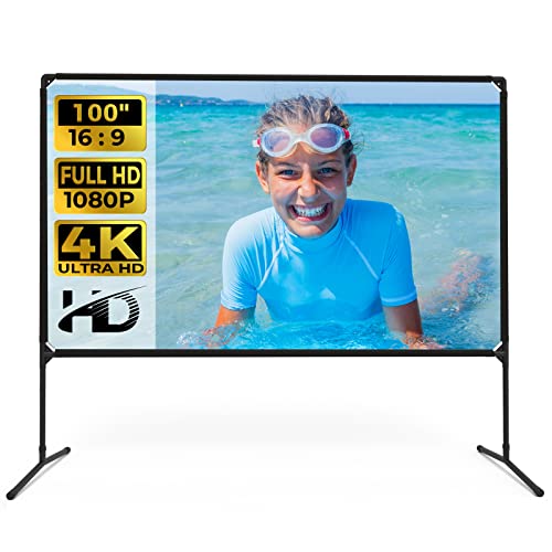 Projector Screen with Stand,100 Inch Outdoor Projector Screen and Stand,Thickened Wrinkle-Free Outdoor Movie Screen and Sturdy Frame for Home Movie Theater