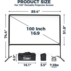 Projector Screen with Stand,100 Inch Outdoor Projector Screen and Stand,Thickened Wrinkle-Free Outdoor Movie Screen and Sturdy Frame for Home Movie Theater