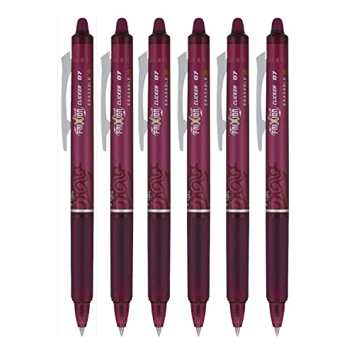 PILOT FriXion Ball Clicker Retractable Erasable Gel Pen, Fine Point, 0.7mm, Burgundy Ink, 6 Count