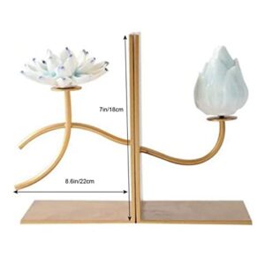 Book Ends Bookend Holder Ceramic Lotus Bookends Metal Base Book Ends Office Desktop Book Stoppers Creativity Book Stopper for Shelves Bookshelf