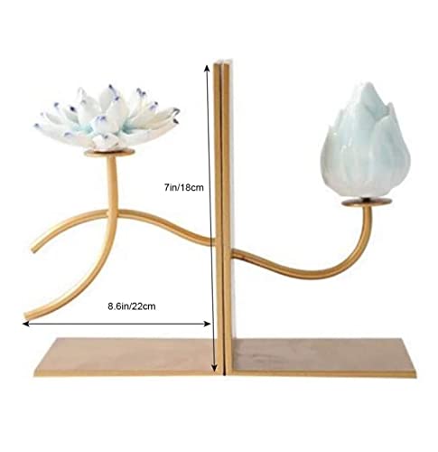 Book Ends Bookend Holder Ceramic Lotus Bookends Metal Base Book Ends Office Desktop Book Stoppers Creativity Book Stopper for Shelves Bookshelf