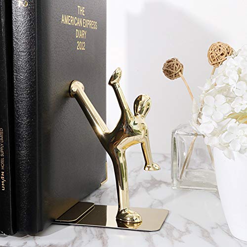 Bookends，Book Ends，Book Ends for Shelves，1 Pair Gold Bookends Stainless Steel Kung Fu Man Heavy Duty Bookends Decorative for Books Movies Home Desk Office