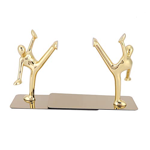 Bookends，Book Ends，Book Ends for Shelves，1 Pair Gold Bookends Stainless Steel Kung Fu Man Heavy Duty Bookends Decorative for Books Movies Home Desk Office