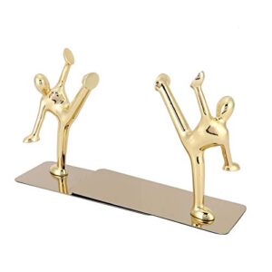 Bookends，Book Ends，Book Ends for Shelves，1 Pair Gold Bookends Stainless Steel Kung Fu Man Heavy Duty Bookends Decorative for Books Movies Home Desk Office