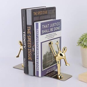 Bookends，Book Ends，Book Ends for Shelves，1 Pair Gold Bookends Stainless Steel Kung Fu Man Heavy Duty Bookends Decorative for Books Movies Home Desk Office