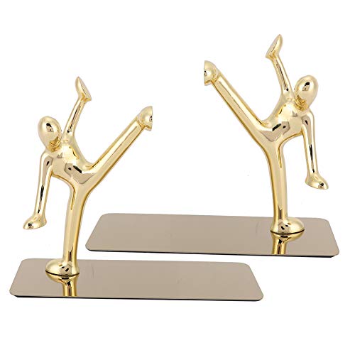 Bookends，Book Ends，Book Ends for Shelves，1 Pair Gold Bookends Stainless Steel Kung Fu Man Heavy Duty Bookends Decorative for Books Movies Home Desk Office