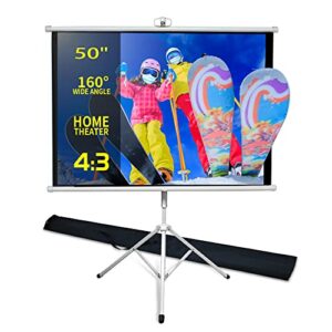 TRMESIA Portable Projector Screen 50in with Foldable Tripod Stand,Pull Down Small Screen for Projector,Projection Mini Movie Screen and Stand 4:3 Ratio & Carry Bag for Indoor Outdoor Movie Night