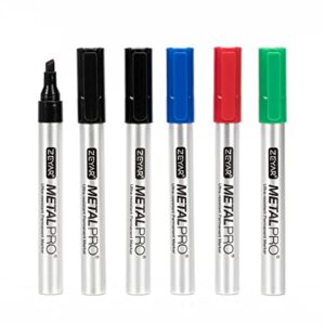 zeyar permanent markers, chisel tip medium point, waterproof & smear proof ink, aluminum barrel markers, quick drying (3 black, 1 blue, 1 red, 1 green)