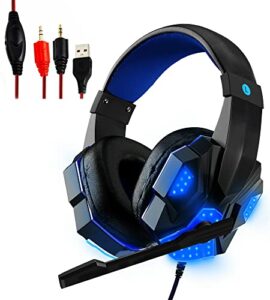 5 core gaming headset for ps4 pc one ps5 console controller, noise cancelling microphone over ear stereo headphones with mic, led light, bass surround, earmuffs for laptop mac nes games hdp gm1 b