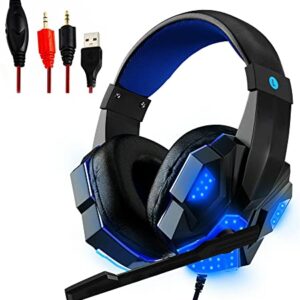 5 CORE Gaming Headset for PS4 PC One PS5 Console Controller, Noise Cancelling Microphone Over Ear Stereo Headphones with Mic, LED Light, Bass Surround, Earmuffs for Laptop Mac NES Games HDP GM1 B