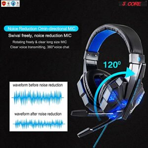 5 CORE Gaming Headset for PS4 PC One PS5 Console Controller, Noise Cancelling Microphone Over Ear Stereo Headphones with Mic, LED Light, Bass Surround, Earmuffs for Laptop Mac NES Games HDP GM1 B