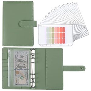 lxwhyp a6 budget binder with cash envelopes, cash saving book budgeting planne pu leather notebook binder with 12 pcs a6 binder pockets-green cash stuffing folder envelope system