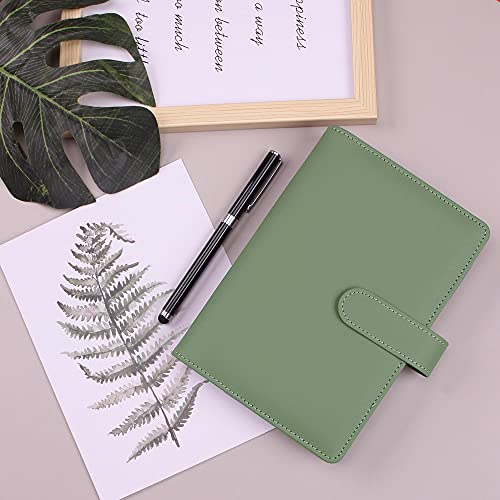 LXWHYP A6 Budget Binder with Cash Envelopes, Cash Saving Book Budgeting Planne PU Leather Notebook Binder with 12 PCS A6 Binder Pockets-Green Cash Stuffing Folder Envelope System