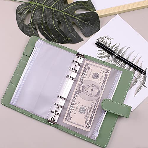 LXWHYP A6 Budget Binder with Cash Envelopes, Cash Saving Book Budgeting Planne PU Leather Notebook Binder with 12 PCS A6 Binder Pockets-Green Cash Stuffing Folder Envelope System