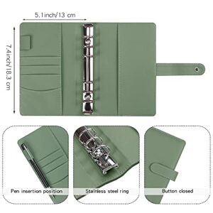 LXWHYP A6 Budget Binder with Cash Envelopes, Cash Saving Book Budgeting Planne PU Leather Notebook Binder with 12 PCS A6 Binder Pockets-Green Cash Stuffing Folder Envelope System