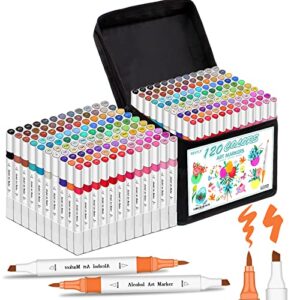 premium quality 120 alcohol markers brush tip for drawing & sketching – stunning dual tip coloring markers for kids & adults – alcohol based drawing markers coloring set for painting, calligraphy