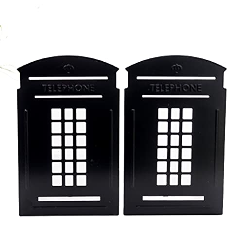 Bookends Bookends Metal Telephone Booth Modeling Simplicity Tabletop Heavy Duty Bookstand Supports Organizer Bookends Affordable bookends ( Color : Black )