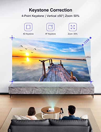 Projector with WiFi and Bluetooth, Native 1080P Projector 4K Supported 480 ANSI WiMiUS S26 Outdoor Movie Projector 4K/4D Keystone 300'' & 50% Zoom, Mini Portable Projector for Phone/PC/TV Stick/PS5