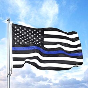 Homissor Thin Blue Line Flags 3x5 Outdoor Made in USA - Embroidered Stars Police Flag, Heavy Duty Back The Blue Flag Stripe Blue Line Lives Matter Flags Banner with 2 Brass Grommets