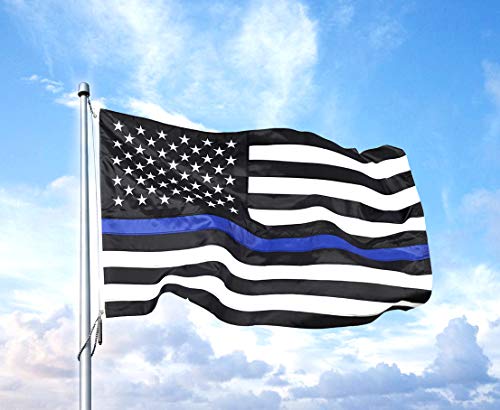 Homissor Thin Blue Line Flags 3x5 Outdoor Made in USA - Embroidered Stars Police Flag, Heavy Duty Back The Blue Flag Stripe Blue Line Lives Matter Flags Banner with 2 Brass Grommets